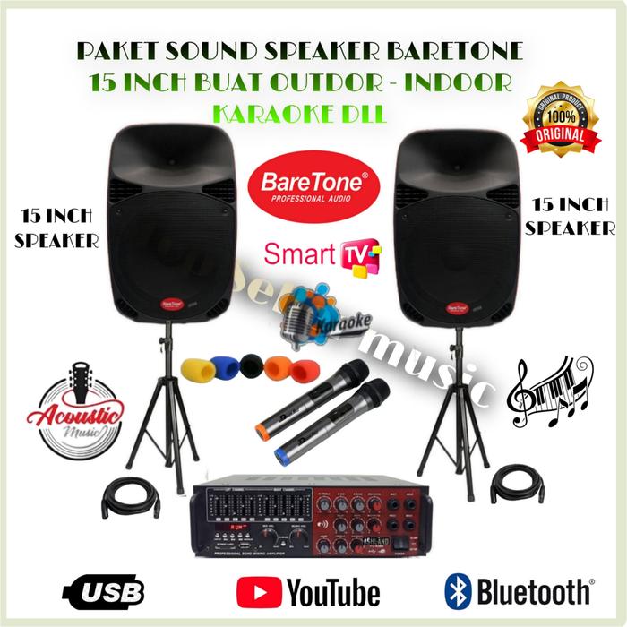 Jual PAKET BARETONE SPEAKER 15 INCH,AMPLIFIER SMART TV KARAOKE 2 MIC ...