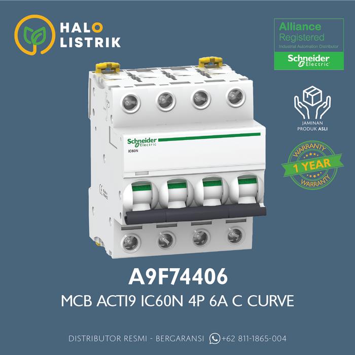 Jual A9F74406 MCB Acti 9 iC60N C Curve 4P 6A Schneider Electric - Jakarta Pusat - Halo Listrik ...