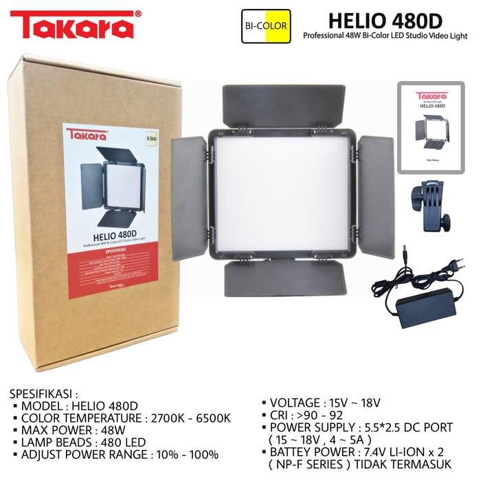Jual Takara Helio 480d Bi-color Led Lighting Studio Video Light 48w ...