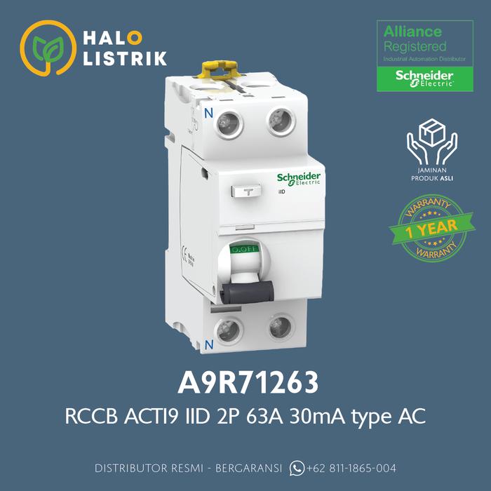 Jual A9R71263 RCCB Acti 9 iID 2P 63A 30mA type AC Schneider Electric - Jakarta Pusat ...