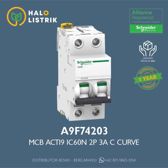 Jual A9F74203 Acti9 iC60N MCB 2P 3A C Curve Schneider Electric - Jakarta Pusat - Halolistrik ...