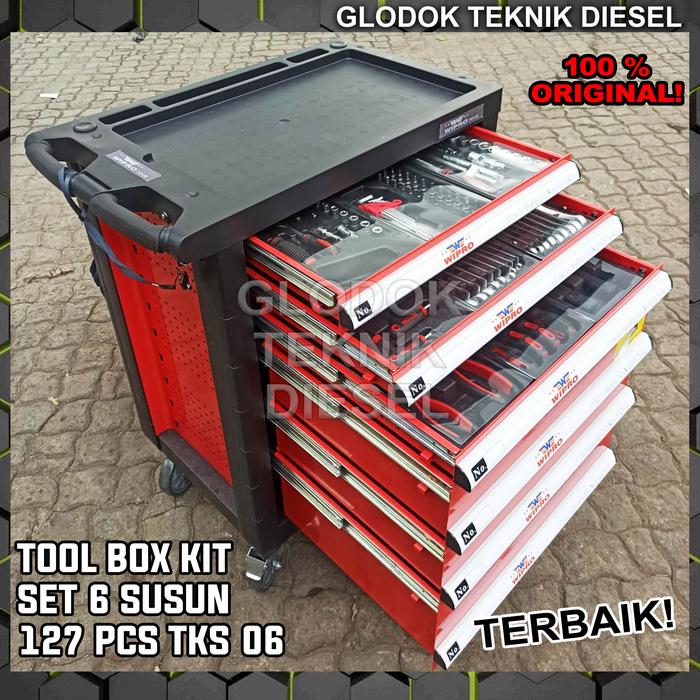 Jual Tool Box Trolley Cabinet + Tool Kit Set 6 Susun 127 pcs WIPRO ...