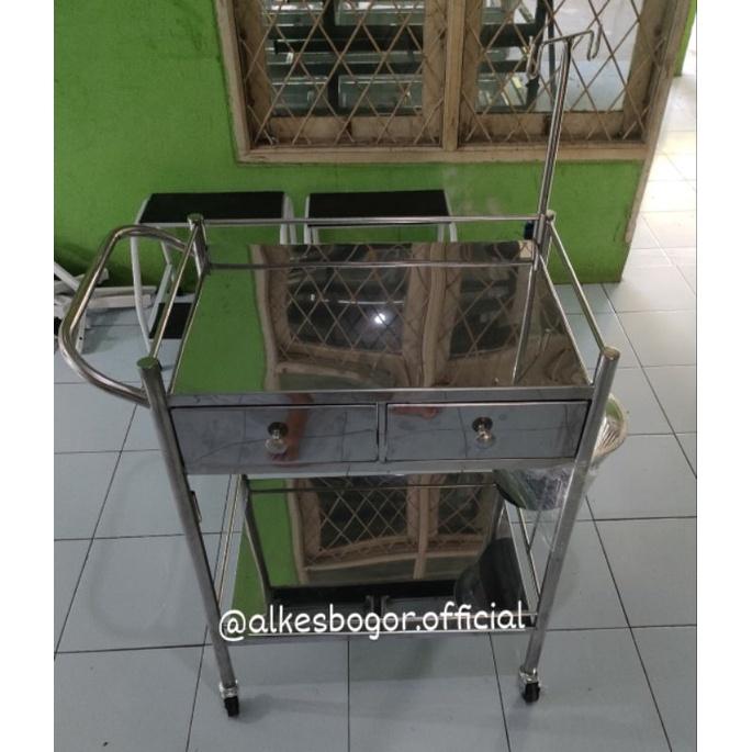 Jual Meja Instrumen Trolley 2 rak 2 laci Ss + waskom Tiang infus Medis ...