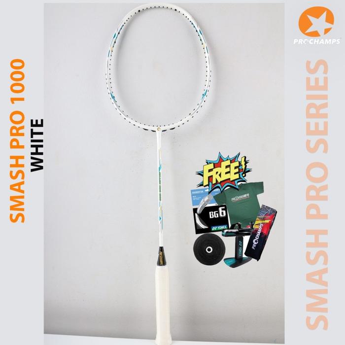 Jual PROCHAMPS SMASH PRO 1000 RAKET BADMINTON ORIGINAL - WHITE, PKT BG6 ...