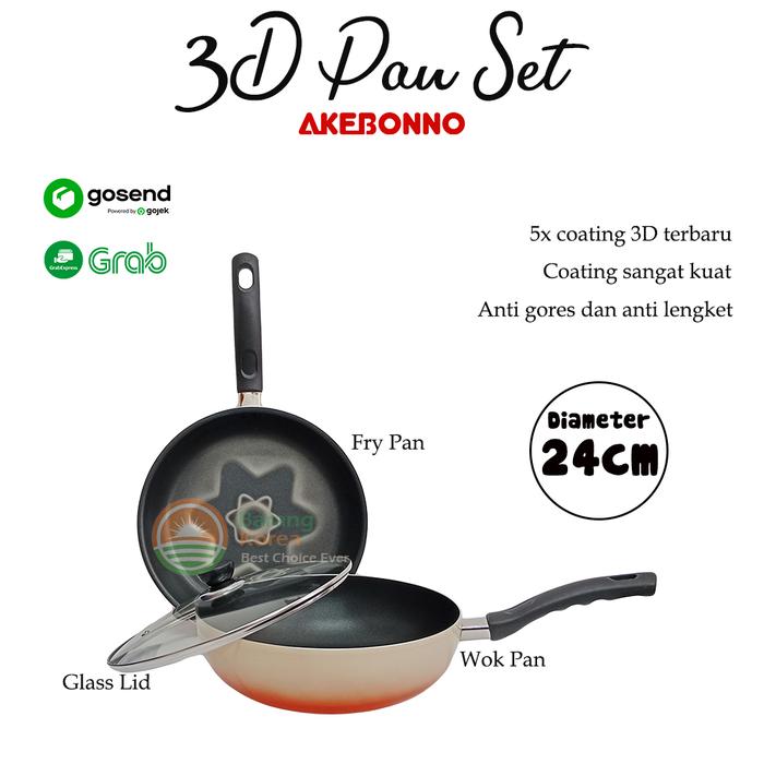 Jual Set 3D Pan Akebonno / 1 Set Pan 3D Akebonno 24cm / 3D Pan + Glass ...