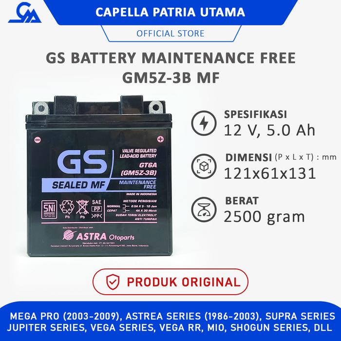Jual AKI GS ASTRA GM5Z-3B / GM5Z 3B / GM 5Z 3B MF ASTREA SUPRA (DELIVERY) - Kota Bandar Lampung ...