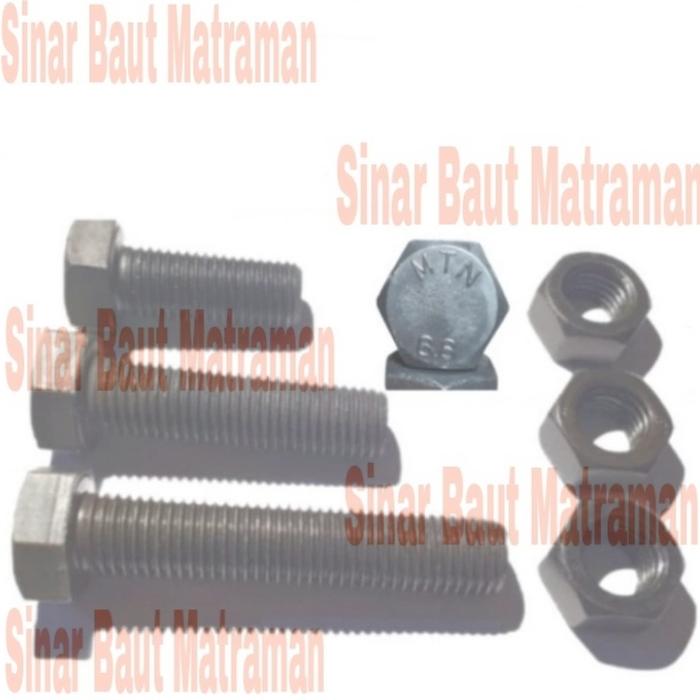 Jual baut mur baja 8.8 HTB M10x100mm full drat / hex bolt nut M10x10cm ...