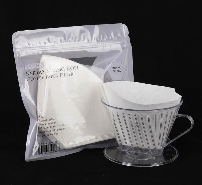 Jual Cafec Coffee dripper Trapezoid T-102 akrilik 2 lobang + filter 40P ...