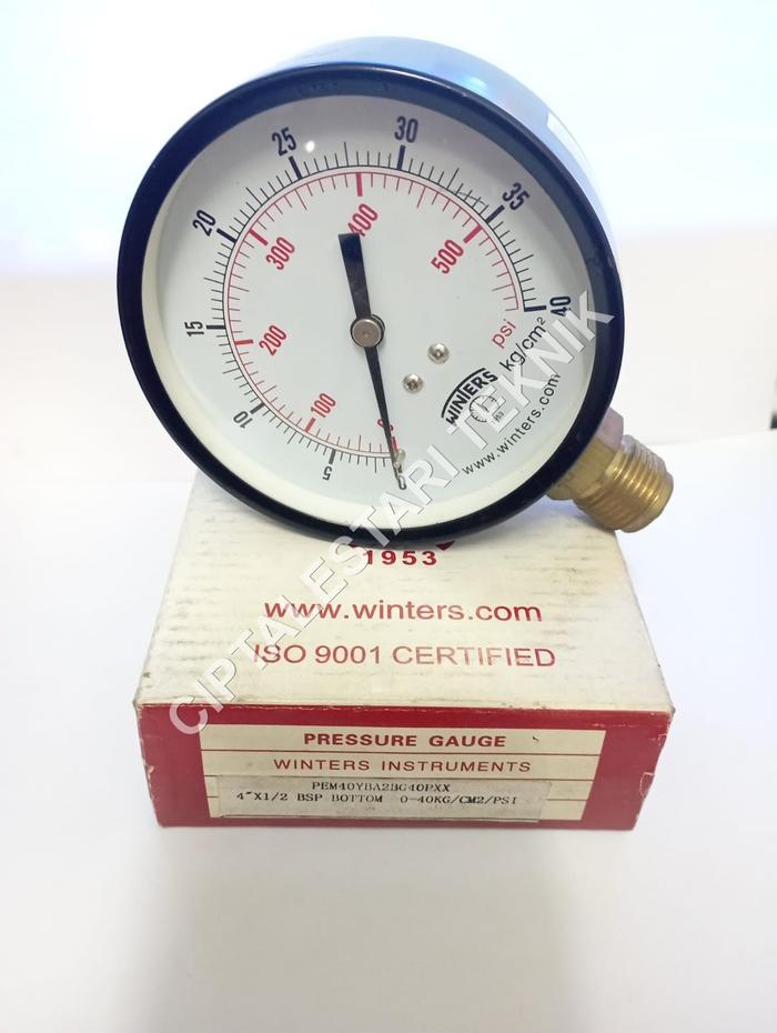 Jual PRESSURE GAUGE WINTERS 4 Inch x 1/2 Drat RANGE 0-40 KG/CM3 (0-40 ...
