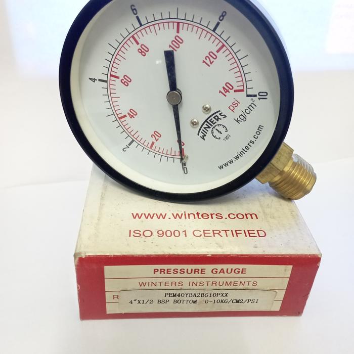 Jual Pressure Gauge Winters 4 Inch x 1/2 Drat Range 0-10kg/cm3 (0-10 ...