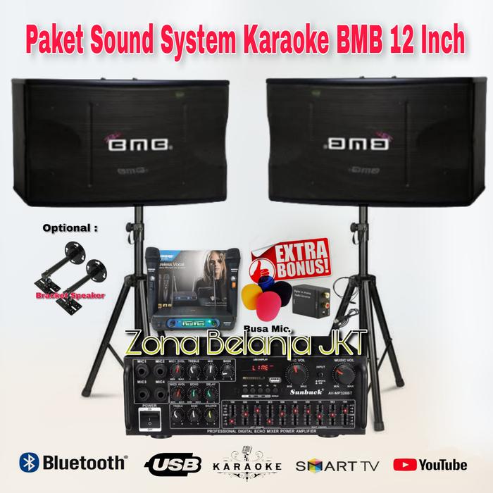 Jual PAKET SOUND SYSTEM KARAOKE SPEAKER BMB 12 INCH AMPLI MIC ( SET 1 ...
