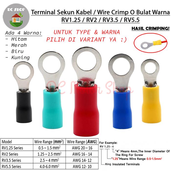 Jual Terminal Kabel Skun Sekun Ring O Bulat RV1.25-4 RV2-4 RV3.5-5 RV5.5-6 - RV1.25-4, Hitam ...