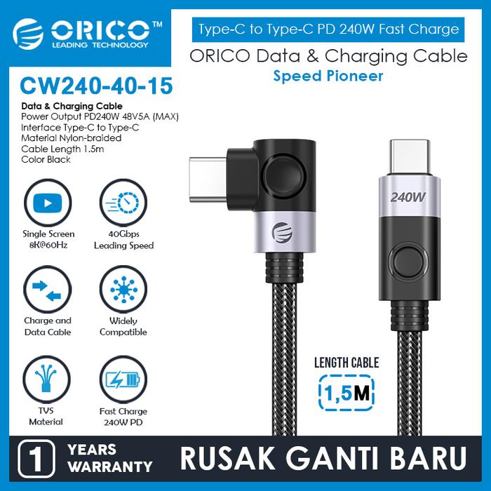 Promo ORICO USB-C PD240W 8K 60HZ 40GBPS & Charging Cable - CW240-40-15 ...