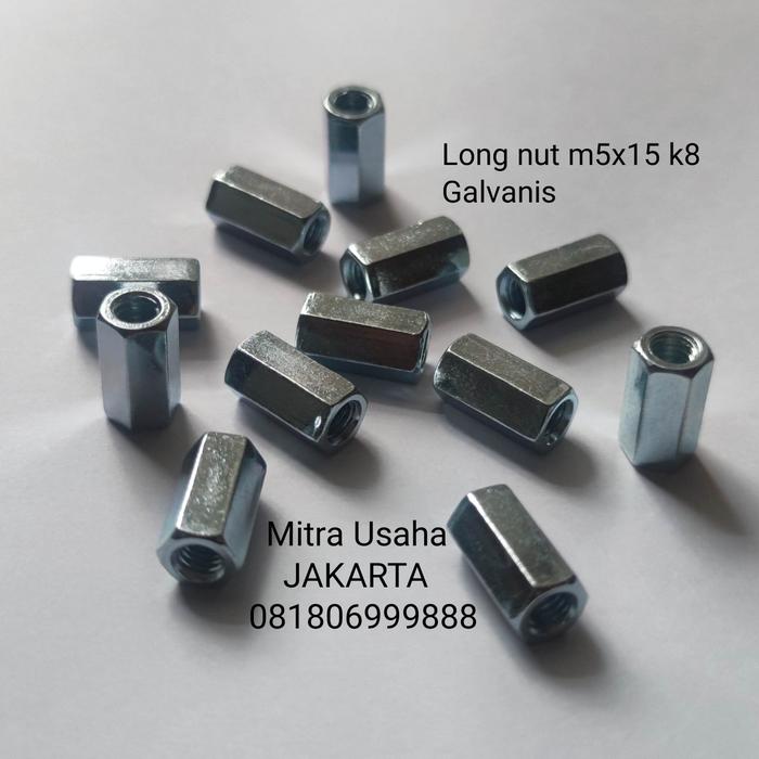 Jual Long nut m5 x 0,8 x 15mm k8 Galvanis / Mur Panjang / Coupling Nut ...