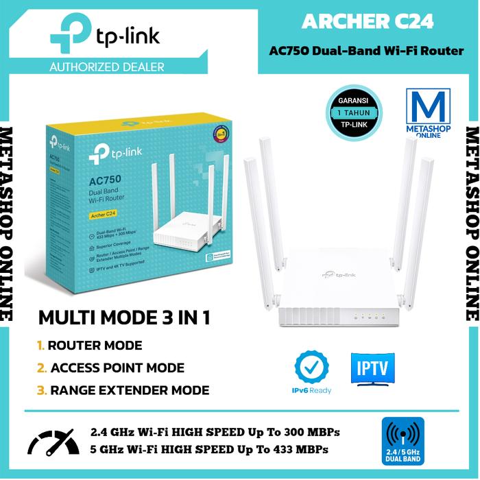 Jual TP-Link Archer C24 AC750 Dual-Band Wi-Fi Router TPLINK - Kota ...