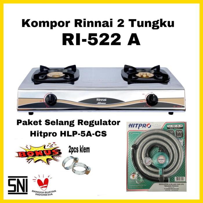 Jual Paket Kompor Gas Rinnai RI-522A Bonus Selang Regulator HITPRO HLP ...