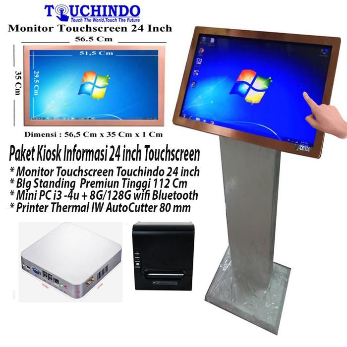Jual Kiosk Monitor Touchscreen 24 inch Stand 1.2 Meter + Mini PC ...