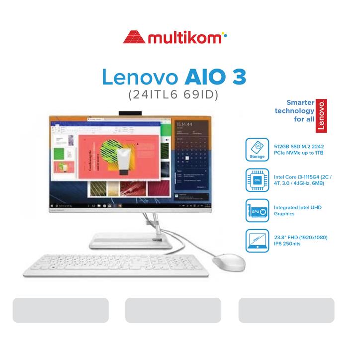 Promo PC AIO LENOVO 3 24ITL6 69ID I3 1115G4 4GB 512SSD FHD IPS DOS ...