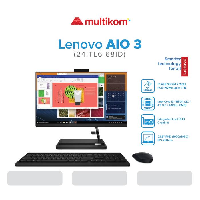 Promo PC AIO LENOVO 3 24ITL6 68ID I3 1115G4 4GB 512SSD FHD IPS WIN11 O21 Cicil 0% 3x - Kota ...