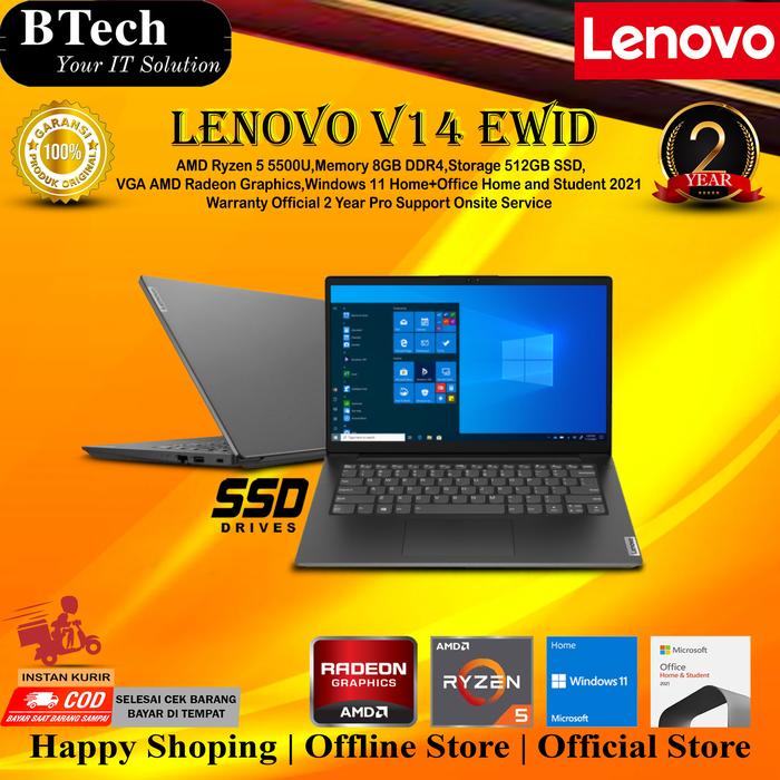 Jual Lenovo V14-EWID Ryzen 5 5500U 8GB 512GB SSD W11HOME+OHS 2YR ...