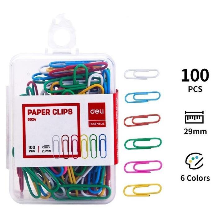 Jual KLIP KERTAS PAPER CLIP WARNA NO.3 + BOX DELI 0024 ISI 100 ...