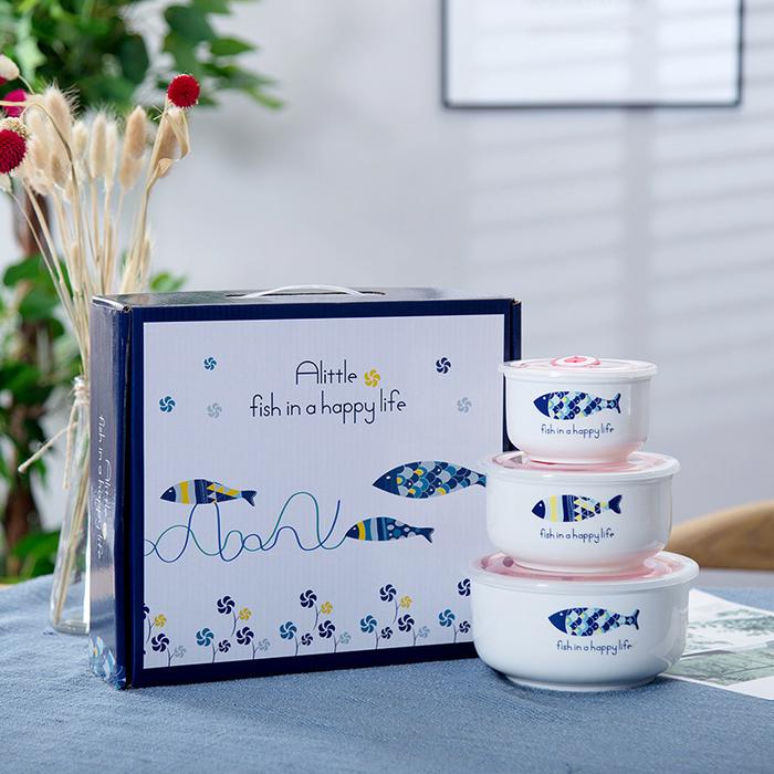 Jual fish tupperware set / dinnerware 3in1 wadah tempat simpan makanan ...