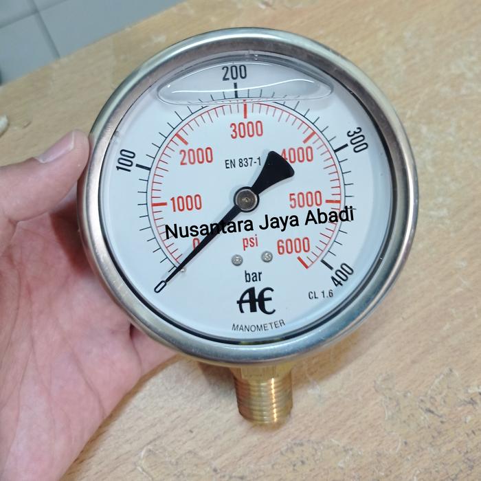 Jual Pressure Gauge Manometer Stainless 4 " inchi 400 Bar 6000 Psi AE ...