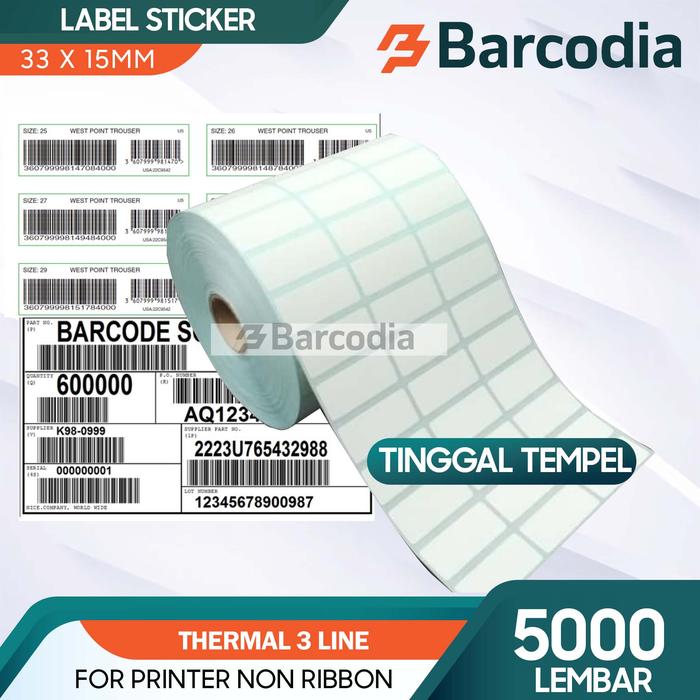 Jual LABEL BARCODE STIKER 33X15 MM 3 LINE STIKER THERMAL 33 X 15 MM ...