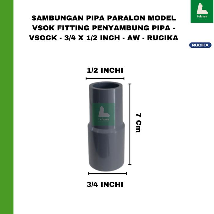 Jual SAMBUNGAN PIPA PVC PARALON MODEL - VSOCK UKURAN 3/4 X 1/2 INCH ...