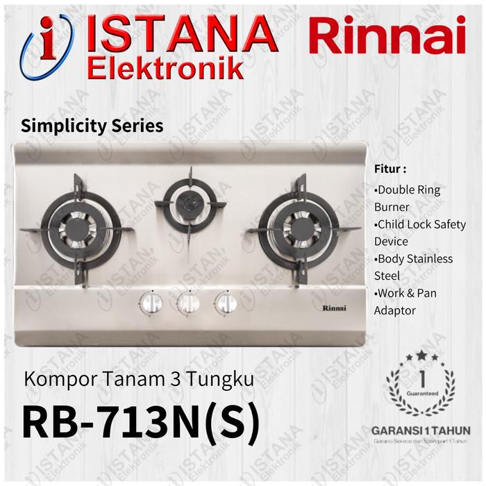 Promo RINNAI KOMPOR GAS TANAM 3 TUNGKU STAINLESS STEEL RB-713N(S) Cicil ...