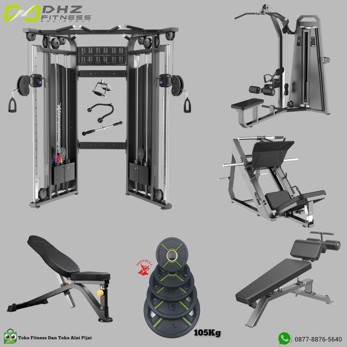 Jual Paket DHZ MASHINE /Dual Pulley/Bench/Legpress/ Plate/Lat PullDown ...