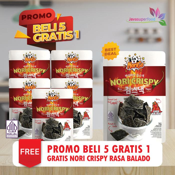 Jual [BELI 5 GRATIS1] Norigo Seaweed Snack Rumput Laut Rasa Balado 20g ...