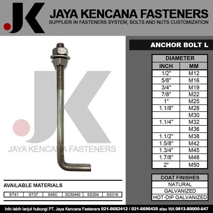 Jual Anchor Bolt L / Angkur L 3/4" / M19 x 800 mm - (ST37 / ST41 / S45C ...