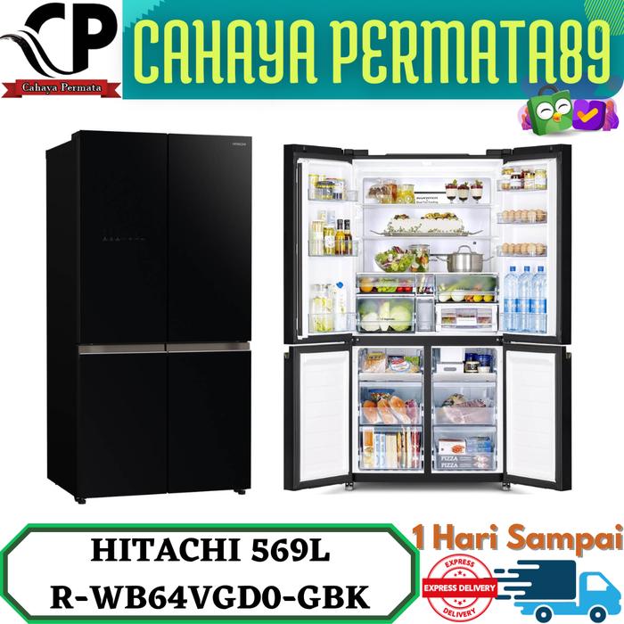 Promo HITACHI R-WB64VGD0-GBK French Door Kulkas 4 Pintu 569L Inverter RWB64 Cicil 0% 3x ...