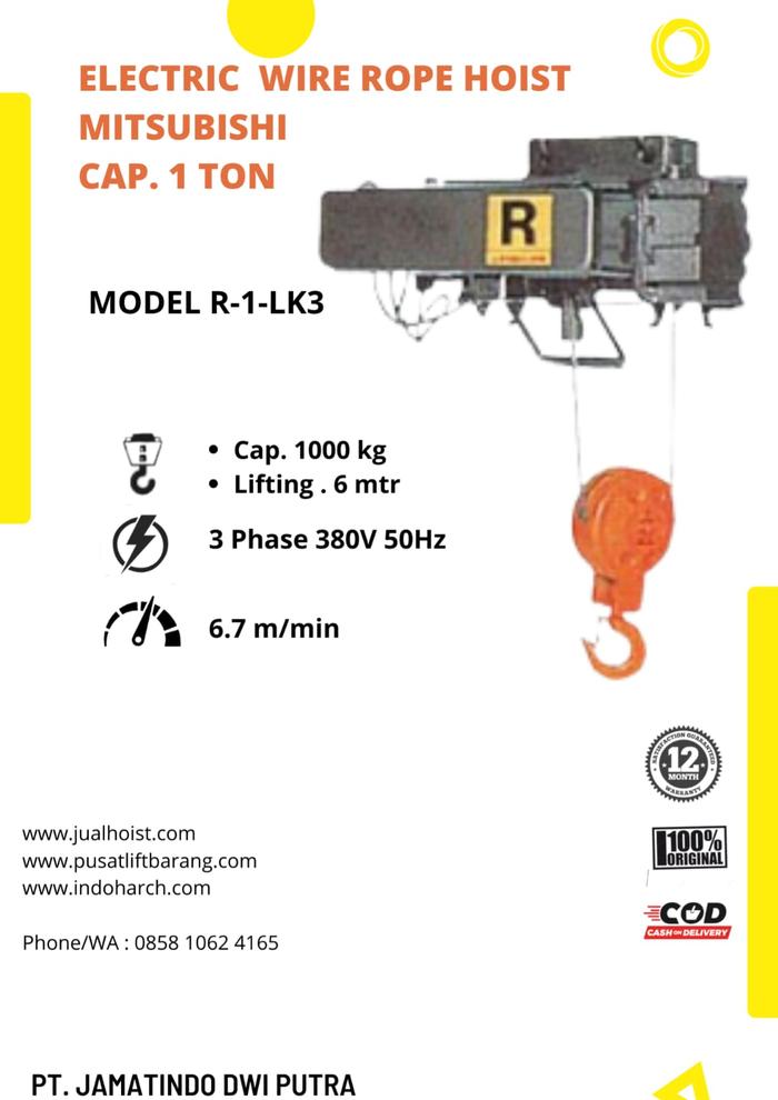Jual ELECTRIC WIRE ROPE HOIST MITSUBISHI CAP. 1 TON (R-1-LK3) - Kab ...