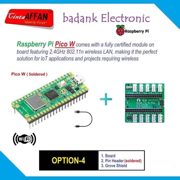 Jual OPTION-4 : Raspberry Pi PICO WH + Grove Shield + USB Cable ...