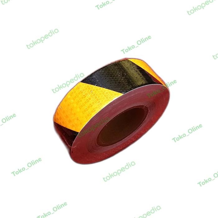 Promo Stiker Reflektor Diamond Garis Kuning-Hitam 1 Roll 45 Meter ...