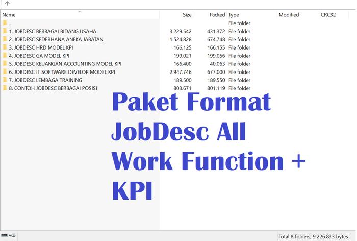 Jual Paket Format Job Description All Work Function + KPI (MS. Word ...
