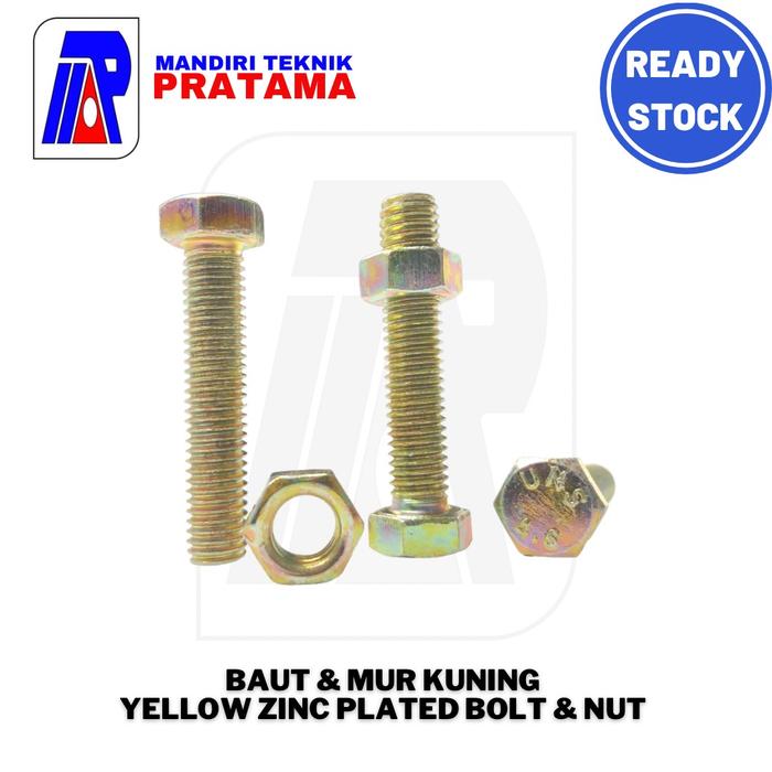 Jual Baut Mur Kuning M6 X 30 Galvanized Kuning BMK Hex Bolt Nut - Kota ...