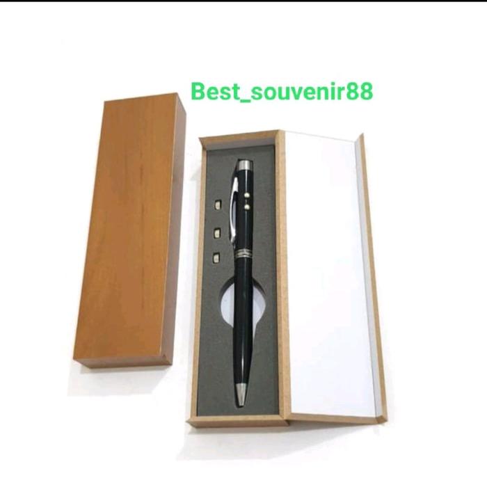 Jual Pulpen / Pena Pointer Laser Merah 3 in 1 Box Kayu/ 3 fungsi Polos ...