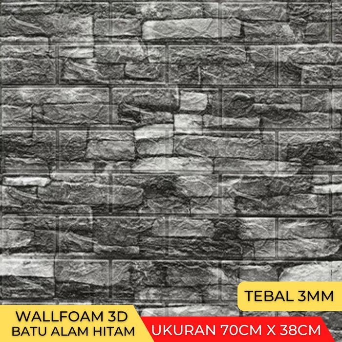Jual Wallpaper Stiker Dinding 3D Foam Brick Batu Bata - Batu Alam Hitam ...
