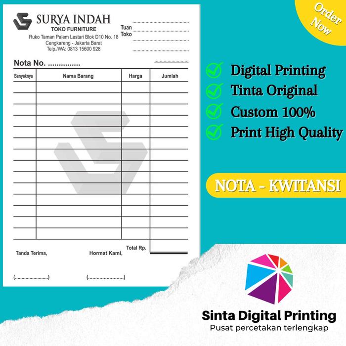 Jual Cetak Nota / Kwitansi 1/4 Folio 2 Rangkap Custom - Kab. Tangerang ...