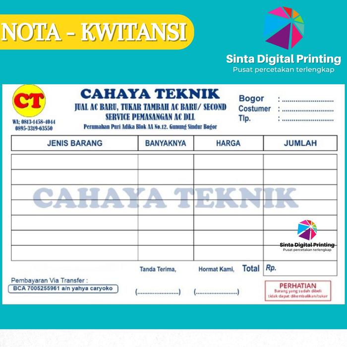 Jual Cetak Nota / Kwitansi 1/3 Folio 1 Rangkap - Kab. Tangerang - Sinta ...