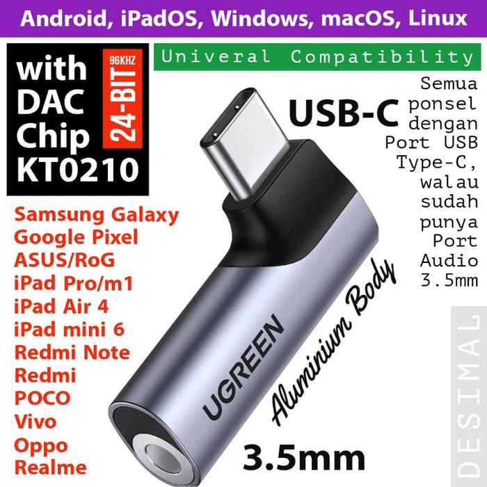 Jual UGREEN USB C to 3.5mm Jack Audio Adapter for Xiaomi Poco F3, X3 GT ...