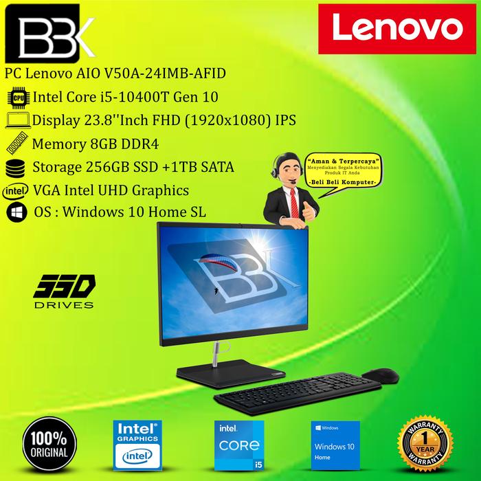 Jual Lenovo PC AIO V50A-24IMB-AFID i5-10400T 8GB 1 TB+256GB SSD W10HSL ...