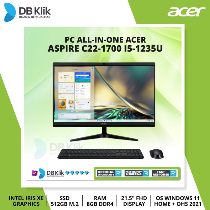 PC AIO ACER Aspire C22-1700 i5-1235U 8GB SSD 512GB NoDVD W11+OHS 21.5"