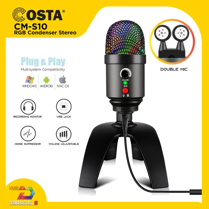 Promo COSTA CM-S10 RGB Condenser Stereo Microphone USB 3 polar pattern ...