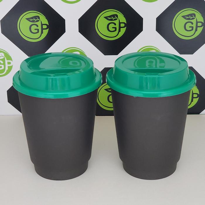 Jual Papercup 8 oz Double Wall Hitam Hitam +Lid Injection Hijau (50 pcs ...