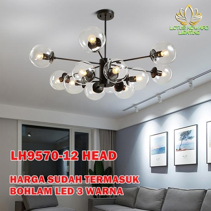 Promo LAMPU HIAS GANTUNG MODERN MINIMALIS TYPE LH9570-12 KACA BENING ...