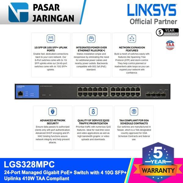 Jual LINKSYS LGS328MPC 24-Port Managed Gigabit PoE+ Switch with 4 10G ...